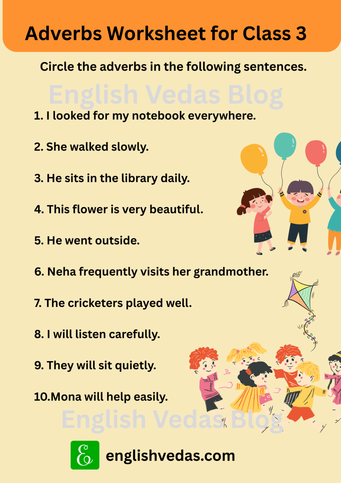 Class 3 English Worksheet on Adverbs| Download Worksheet for Practice ...