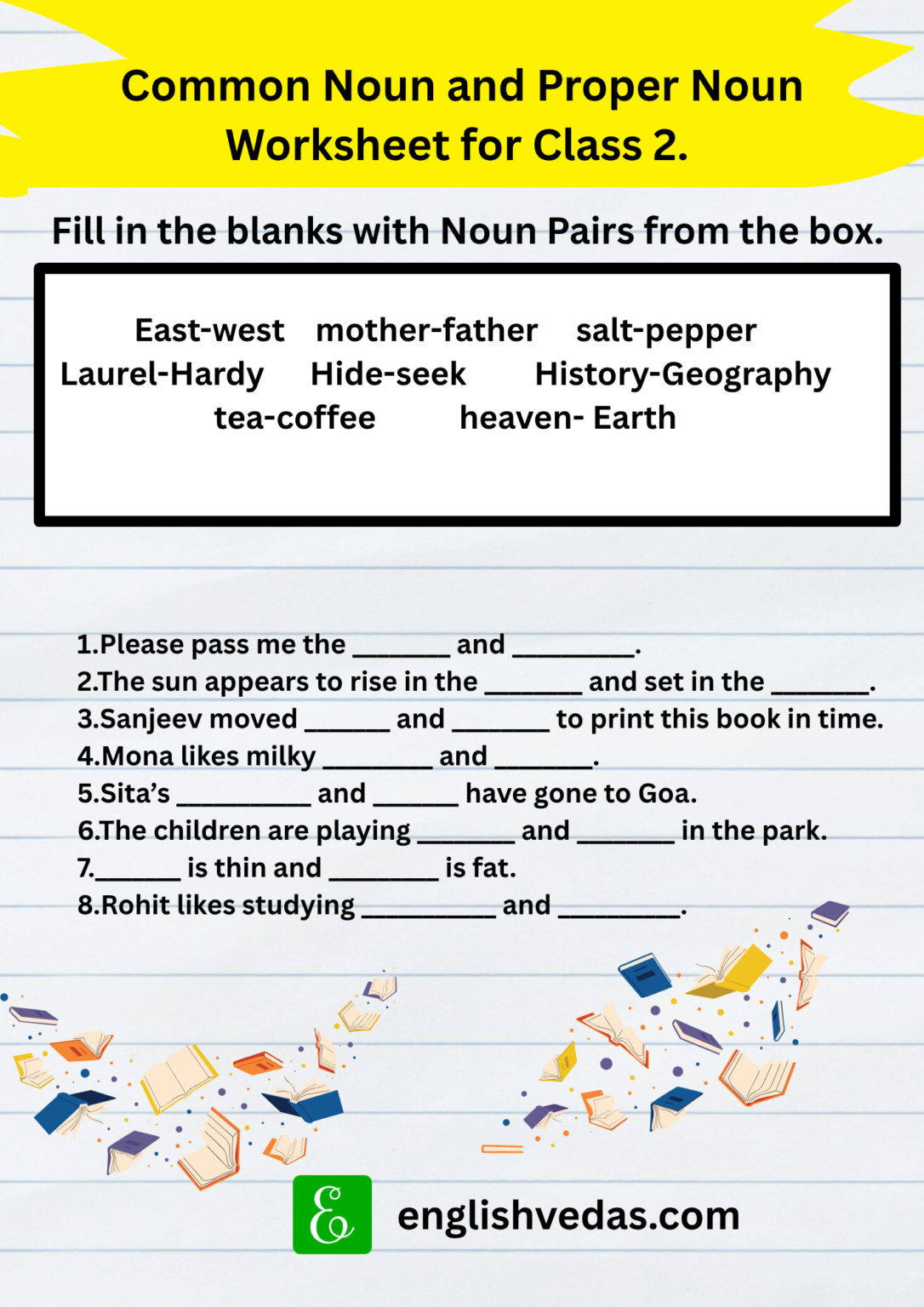 Common Noun and Proper Noun Worksheet for Class 2 - English Vedas Blog
