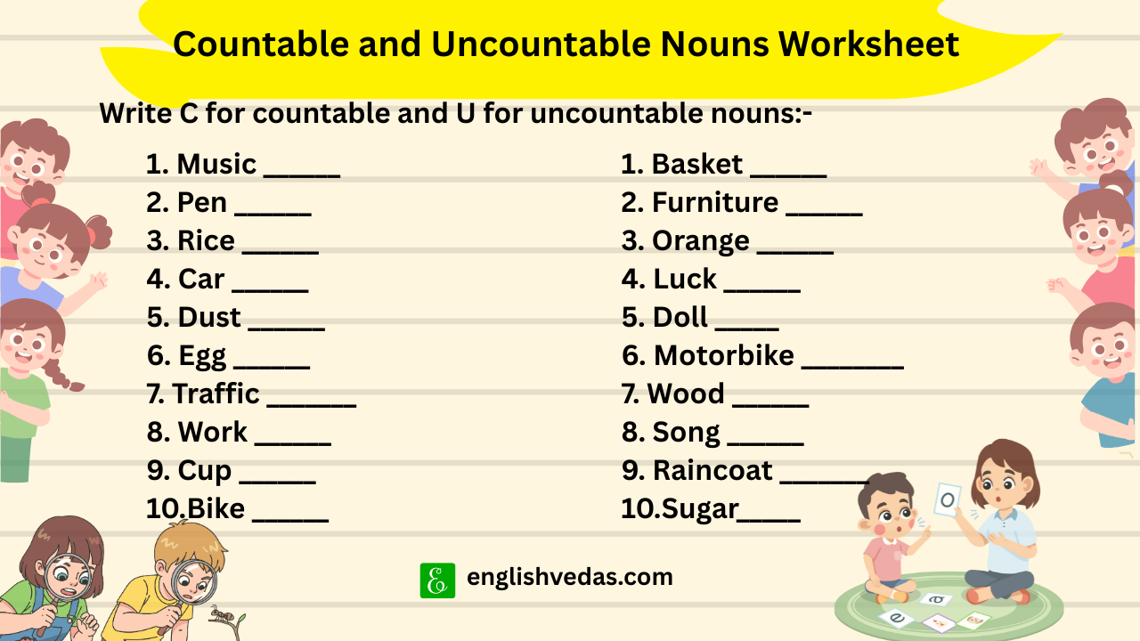 Countable and Uncountable Nouns Worksheet with Answers - English Vedas Blog