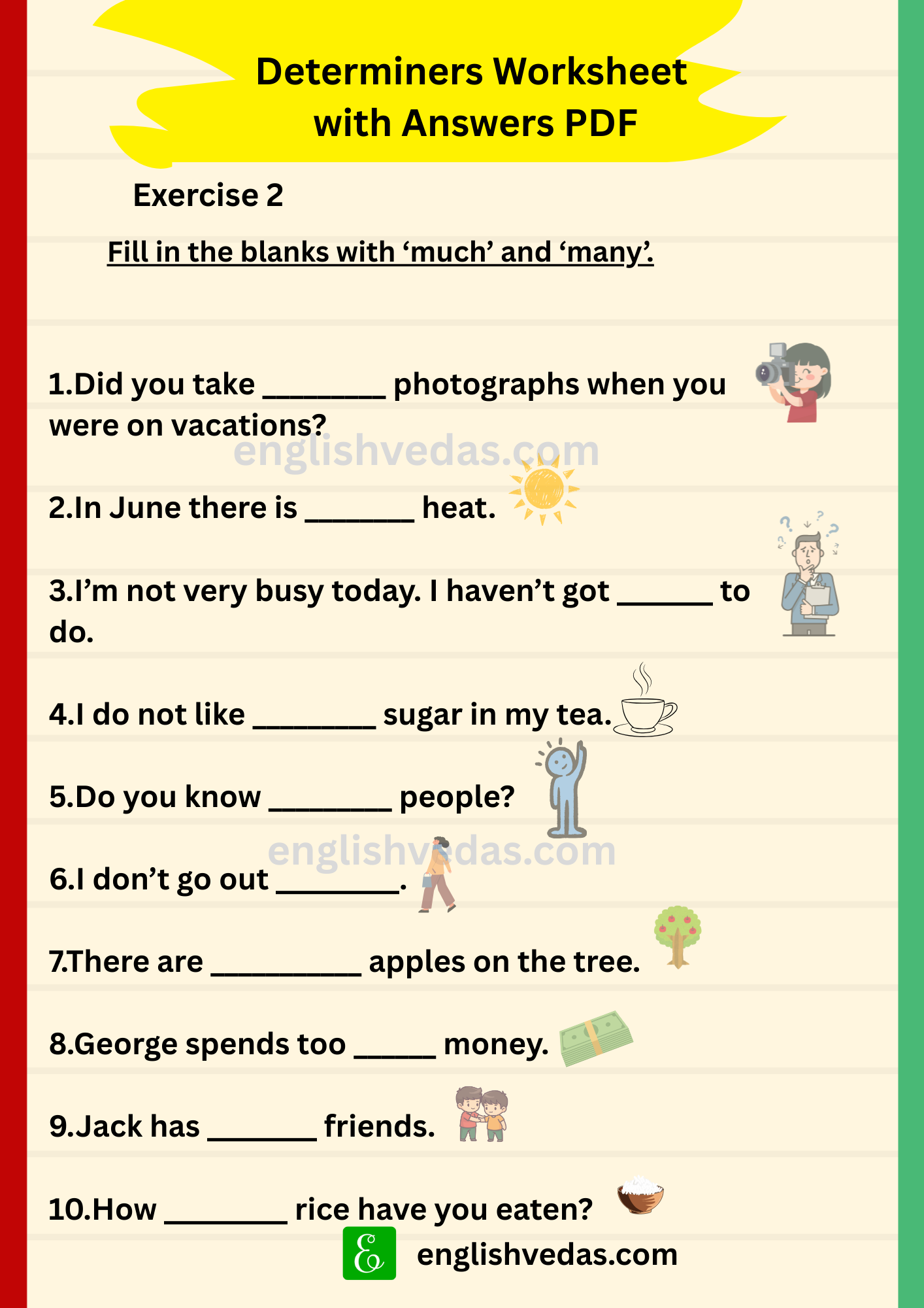 Determiners Worksheet with Answers PDF | Easy Exercises | Free Download ...