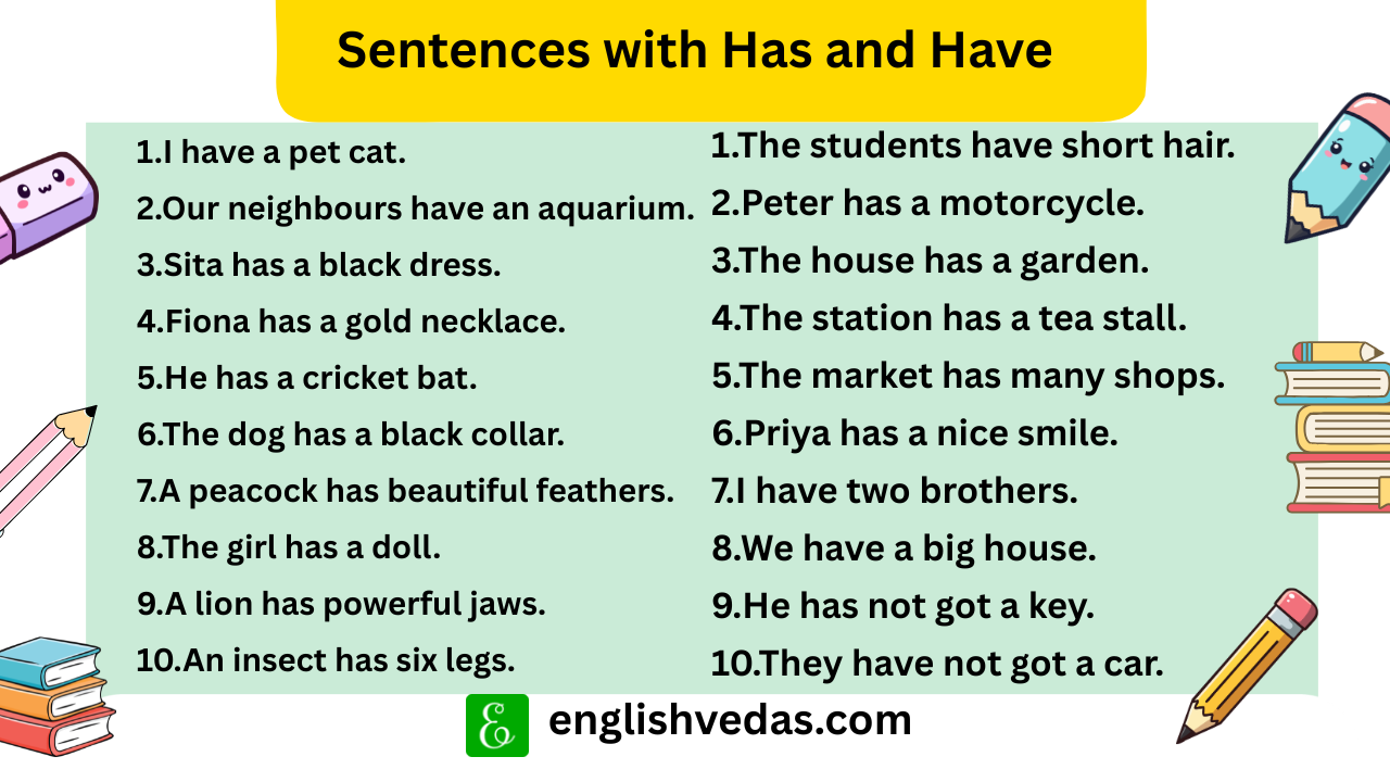 50 Has and Have Sentences for Class 1 & 2 (Easy Examples for Kids ...