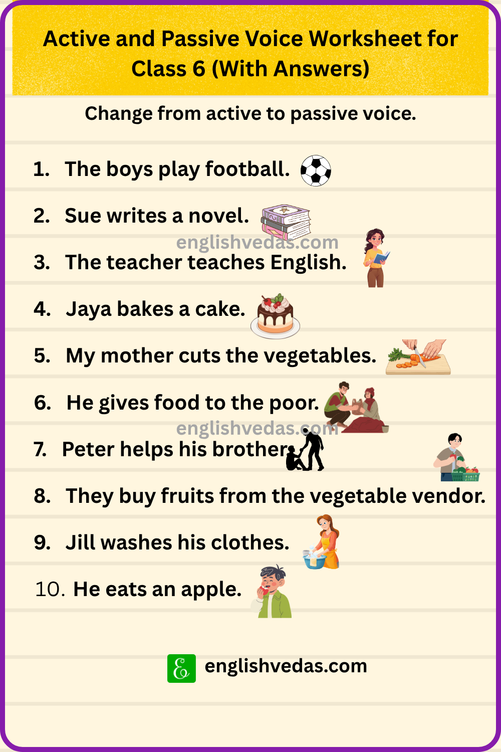 Active and Passive Voice Worksheet for Class 6 (With Answers) - English ...