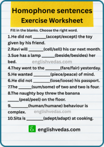 50 Homophone Sentences with Meanings (Easy Examples) - English Vedas Blog