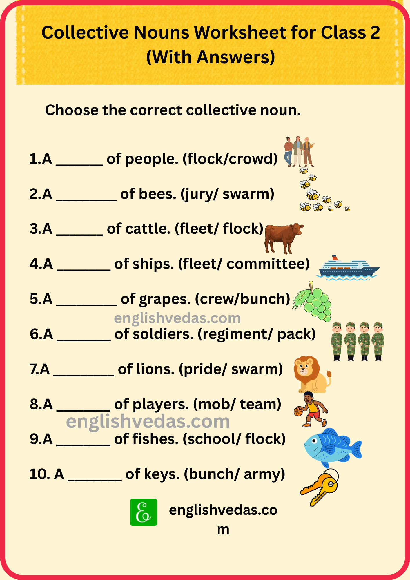 Collective Nouns Worksheet for Class 2 (With Answers) - English Vedas Blog