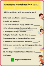Best Antonyms Worksheet for Class 2 - English Vedas Blog